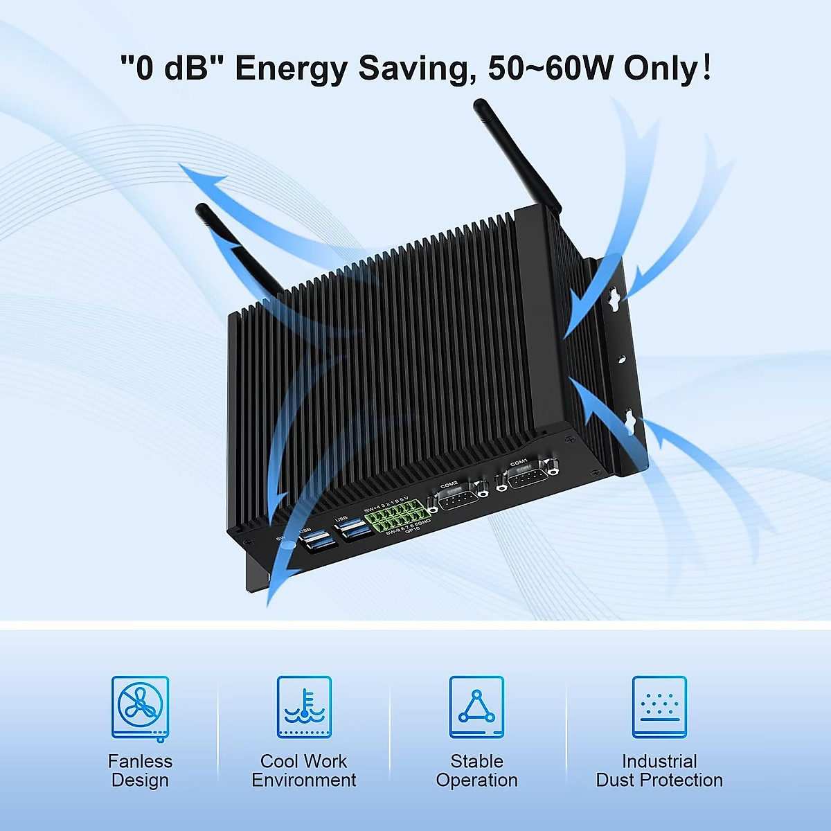 WEIDIAN Industrial Mini PC, Intel Core i7-10810U, 64GB RAM, Windows 11 Pro, 1TB SSD, 4K UHD Triple Display, Fanless Design, GPIO Interface, Wireless Connections
