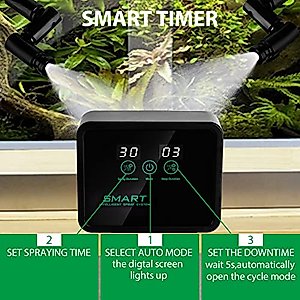 Reptile Fogger Automatic Reptile Mister Fogger for Terrarium, Reptile Humidifiers with Timer Amphibians Intelligent Humidifier with 360°Adjustable Misting Nozzles for Chameleon/Lizard/Snake/Turtle etc
