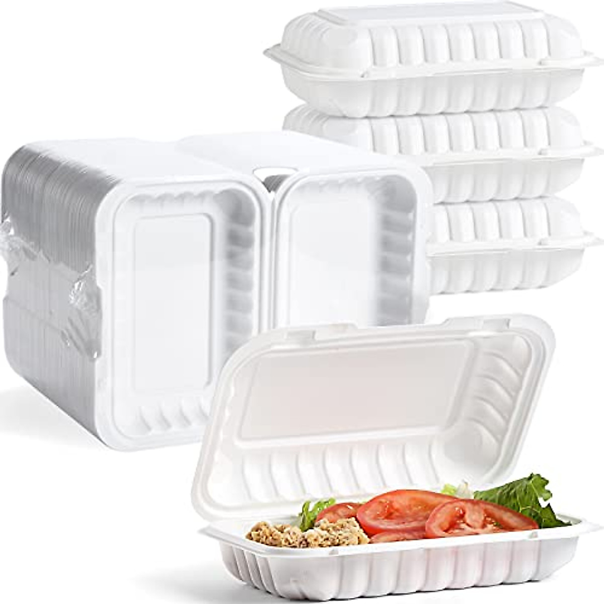 YANGRUI Clamshell Food Containers, Shrink Wrap 50 Pack 9 x 6 Inch 28 OZ Plastic Hinged To Go Containers Microwave Freezer Safe BPA Free Take Out Container