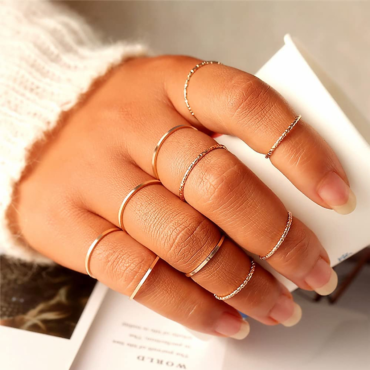 WFYOU 10 Pcs 1-2mm 18K Gold Plated Simple Rings for Women Band Knuckle Stacking Midi Rings Elegant Classic Minimalist Rings Comfort Fit