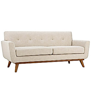 Modway Engage Mid-Century Modern Upholstered Fabric Loveseat in Beige