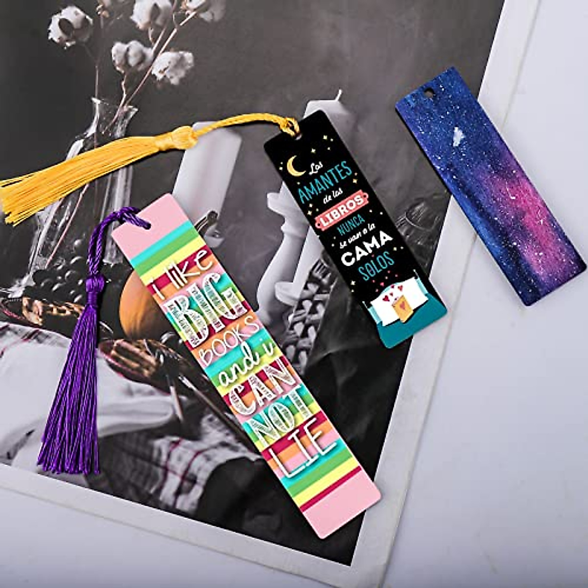 Juome 30 Pcs Sublimation Blanks Bookmark, Sublimation Blanks Products with 30 Pcs Colorful Tassels for DIY Bookmarks Crafts Projects Sublimation Accessories, Double Sided Sublimate