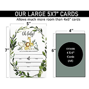 25 Wreath Safari Greenery Baby Shower Invitations (Large Size 5X7 inches), Diaper Raffle Tickets, Baby Shower Book Request Cards with Envelopes Jungle Animal Invites for Boy Neutral Baby Showers