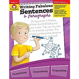 Evan-Moor Writing Fabulous Sentences & Paragraphs, Grades 4-6, Homeschool & Classroom Workbook, Activities, Main Ideas, Topic Sentences, Figurative Language, Descriptive Details, Writing Skills