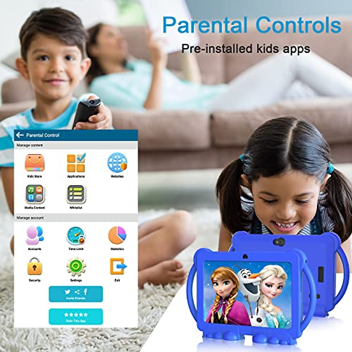 NORTH BISON Kids Tablet, 7 inch Android 11.0 Tablet for Kids, 3GB 32GB Toddler Tablet with Bluetooth, WiFi, GMS, Parental Control, Dual Camera, Shockproof Case, Educational, Games Dark Blue