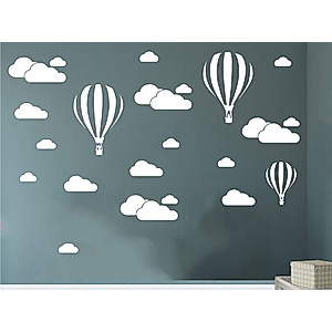 DXLING White Clouds & Hot Air Balloons Nursery Kids Childs Room Vinyl Wall Art Sticker Baby Wall Decals Removable Waterproof Wallpaper D952 (White)