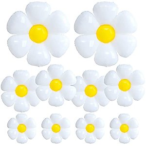 Cadeya 10 Pcs Daisy Balloons, Huge White Flower Aluminum Foil Balloons for Birthday, Baby Shower, Wedding, Daisy Party Decorations Supplies