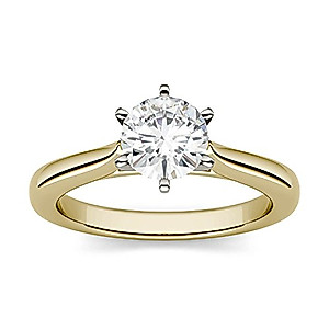 Charles & Colvard Forever One 6.5mm Round Cut Moissanite Two-Toned Engagement Ring for Women | 1 cttw DEW | Lab Grown | Solid 14K Two-Toned Gold | Size 5