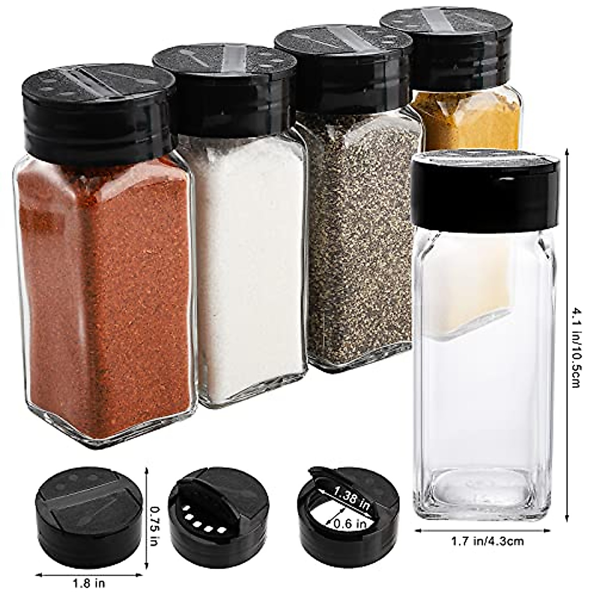 Tebery 30 Pack Glass Spice Jars Square Glass Bottles with Black Caps, 4oz Empty Spice Containers Shakers Complete Organizer Set Includes Wide Funnel and Labels