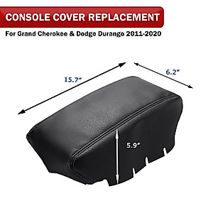KBH Center Console Cover Replacement for Jeep Grand Cherokee & Dodge Durango 2011-2020, Vinyl Leather Armrest Upholstery, Anti-Scratch, Black (Leather Part Only)