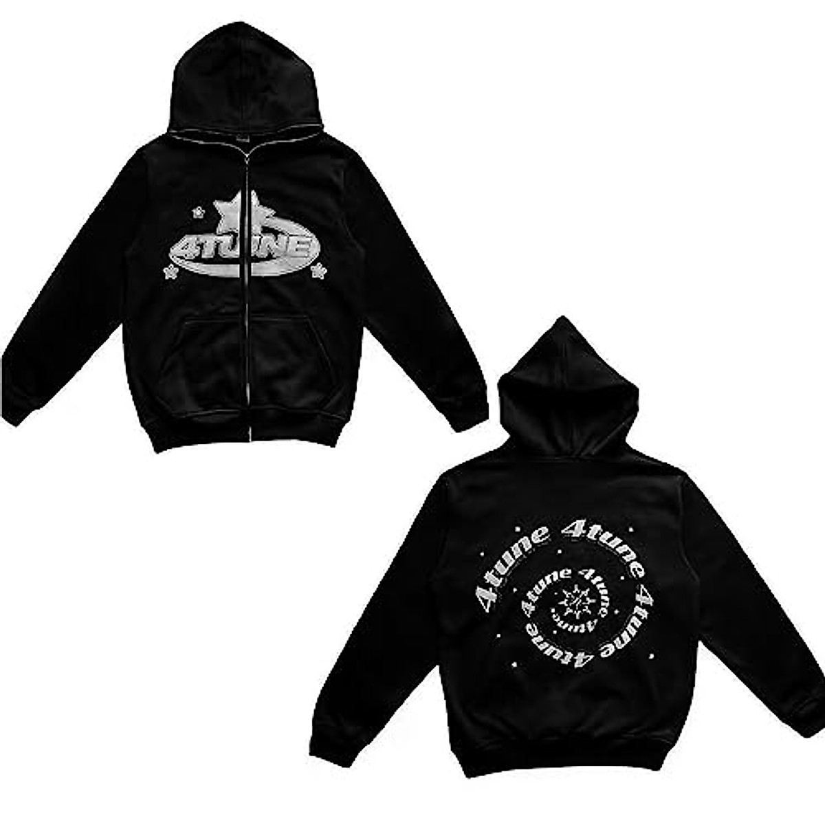 Lokkcy Zip up Sweatshirts for Women y2k Grunge Women Streetwear Mens Graphic Hoodies y2k Zip up Hoodie Men Black-M