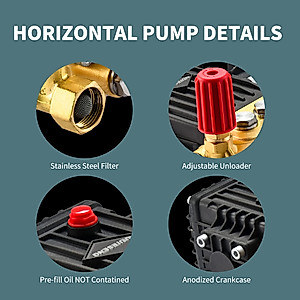ANJIESENG 4000 PSI Pressure Washer Pump Horizontal Pressure Washer Triplex Plunger, 1'' Shaft 4.8 GPM Power Washer Pump Replacement for Most Gas Engine Power Washer with Easy Pressure Adjustment