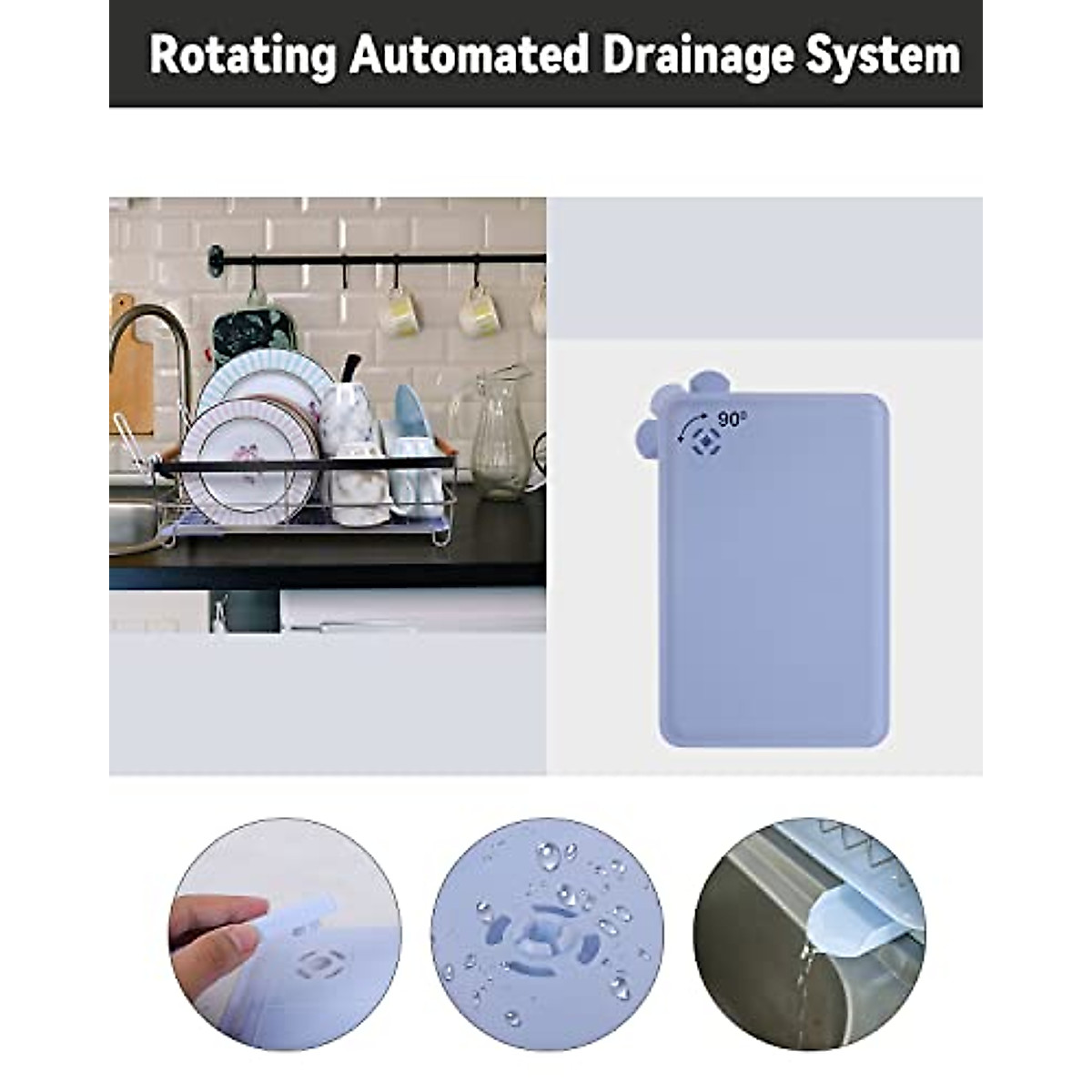 FLIORS Dish Drying Rack Stainless Steel, Dish Racks for Ditchen Counter, Rotating Spout, Detachable Draining Board, Scratch Proof, Rust Proof, Dish Rack for Cups, Cutlery and Cutting Boards