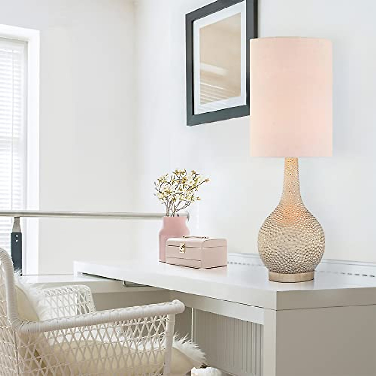 Catalina 31" Modern Hammered Metal Table Lamp with Hardback Linen Shade, Champagne