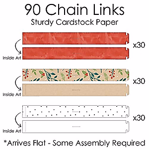 Big Dot of Happiness Feliz Navidad - 90 Chain Links and 30 Paper Tassels Decoration Kit - Holiday and Spanish Christmas Party Paper Chains Garland - 21 feet