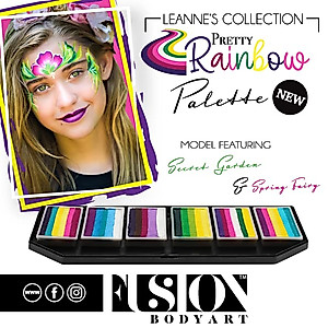 Fusion Body Art Pro Quality Professional Face Painting Palette - Leanne's Pretty Rainbow | Hypoallergenic Safe & Non-Toxic - Perfect for Full Face Designs and Cheek Art | US FDA and EU compliant