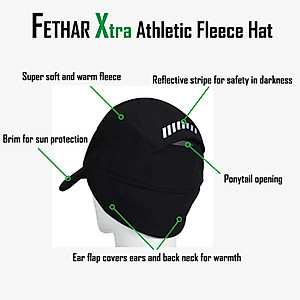 FETHAR Womens Athletic Winter Hat with Ponytail Hole - Fleece Running Hat for Womens (Black/Reflective)