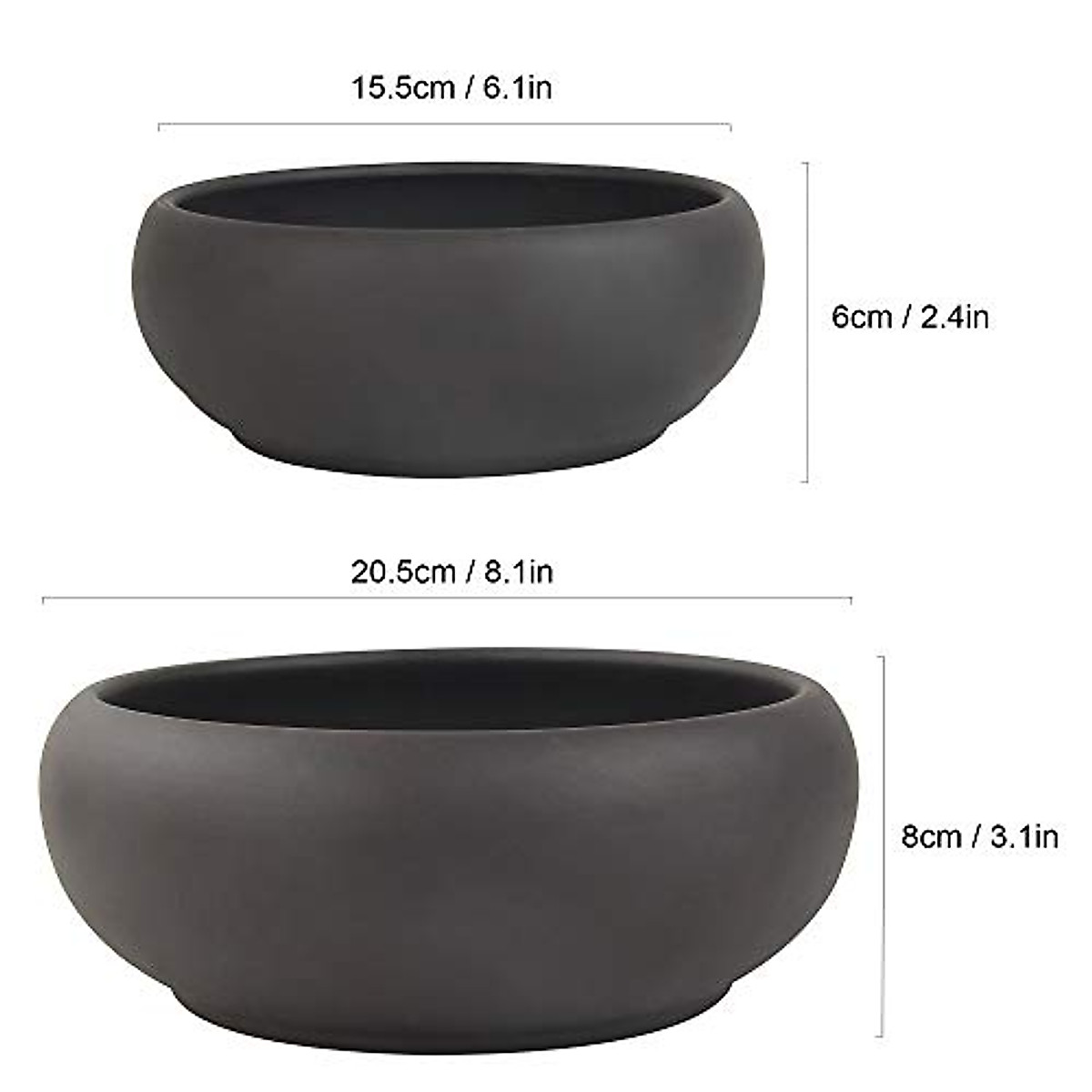 Happy Bonsai 2 pc 6" + 8" Unglazed Round Ceramic Succulent Planter Pot Set