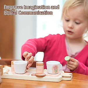 Smartwo Wooden Tea Set for Little Girls, 26 PCS Play Kitchen Accessories for Toddlers Princess Tea Party with Play Food, Pretend Play Tea Set Toy for kids 1 2 3, Improve Imagination and Social Skills
