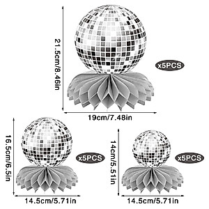15 PCS Silver Disco Theme Honeycomb Centerpieces Disco Ball Party Decorations 70s Disco Party Table Centerpieces for Back to 70s Party Supplies Favors