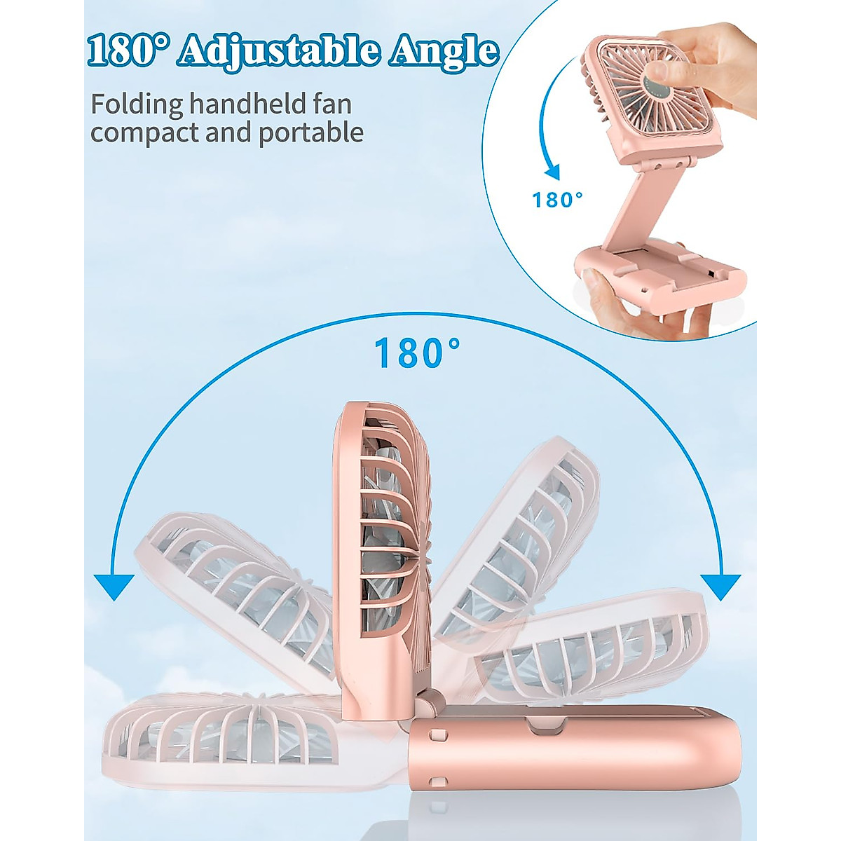 Handheld Fan Rechargeable,Portable Fan Battery Operated Fan with LED Display,Mini Small Hand Fan Foldable Fan with Power Bank, 4000mAh Travel Fan Personal Fans,Makeup Lash Fan for Girls Women Kids