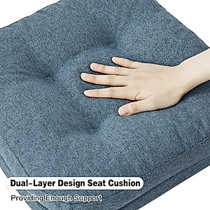 baibu Set of 4 Chair Pads for Dining Chairs, Dual-Layer Patent Design Memory Foam Chair Seat Cushions, Non-Slip Dining Chair Cushions with Ties, 16.5” x 16.5” x 3.5”, Blue