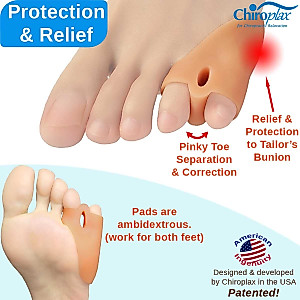 Chiroplax Tailor's Bunion Corrector Pads Bunionette Pain Relief Pinky Little Toe Straightener Separator Cushion Splint Protector Shield Spacer Cover Guard (4 Pads, Shims -Small)