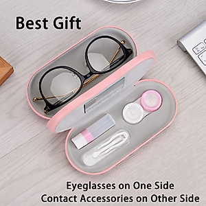 Muf 2 in 1 Contact Lens Case and Glasses Case,Double Sided Dual Use Design,Leak Proof & Portable,Tweezer and Contact Lens Solution Bottle Included for Travel Kit(Pink)