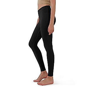ODODOS Women's Cross Waist Yoga Leggings with Inner Pocket, Full Length Running Tights Sports Athletic Workout Legging Pants-Inseam 28", Black, Medium