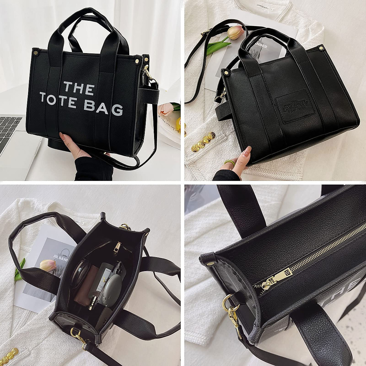 Yaopeing Tote Bag for Women,PU Leather Personalized Trendy Tote Bag,Crossbody Handbags or Handle Bag for Work Travel,Small Black