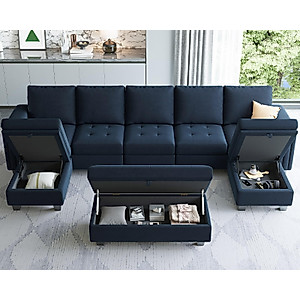 Belffin Modular Sectional Sofa Set Velvet U Shaped Sofa Set with Reversible Wide Chaise Convertible Corner Sectional Sofa Couch Set with Storage Ottoman Blue