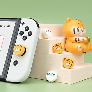 GeekShare Tiger & Seal Thumb Grip Caps, Soft Silicone Joystick Cover Compatible with Nintendo Switch/OLED/Switch Lite,4PCS