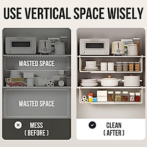 Finnhomy 2 Pack Under Cabinet Shelf Basket Organizer,Under Shelf Wire Basket Hanging Storage Baskets,Adjustable Under Cabinet Shelf,Metal Wire Rack Baskets,Adjustable from 14.2” to 23.6”,