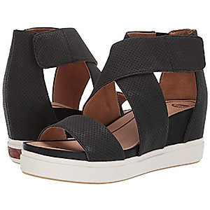 Dr. Scholl's Shoes Women's Sheena Wedge Sandal, Black Smooth Perforated, 8 M US