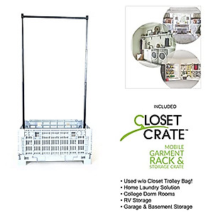 Closet Trolley Collapsible Rolling Dance Bag w/No-Lean Garment Rack - BLACK