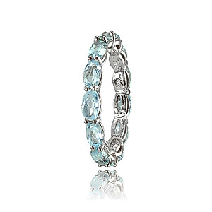 Ice Gems Sterling Silver Blue Topaz 5x3mm Oval-cut Eternity Band Ring, Size 8