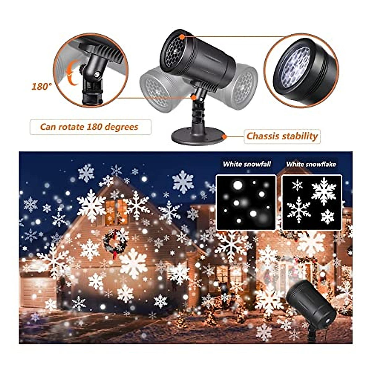 Lovedfgh Christmas Snowflake Lights Christmas Snowflake Projector Lights Outdoor, Waterproof LED Snowfall Spotlight Projector for Halloween Xmas Party Holiday Home Garden Landscape Decor 11.7