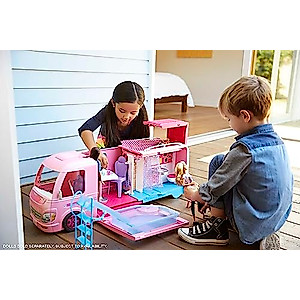 Barbie Camper Playset, Dreamcamper Toy Vehicle with 50 Accessories Including Furniture, Pool & Slide, Hammocks & Fireplace (Amazon Exclusive),Pink