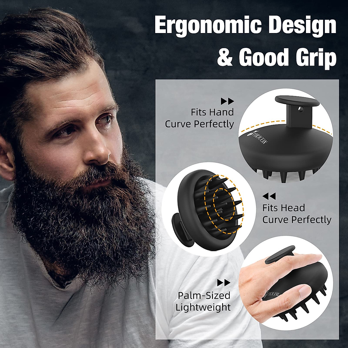 VIKICON Silicone Scalp Massager Shampoo Brush for Hair Growth, Beard Brush for Men, Face & Beard Scrubber Exfoliator, Wet Dry Shower Head Scalp Massager for Exfoliating Dandruff, Gifts for Him Father