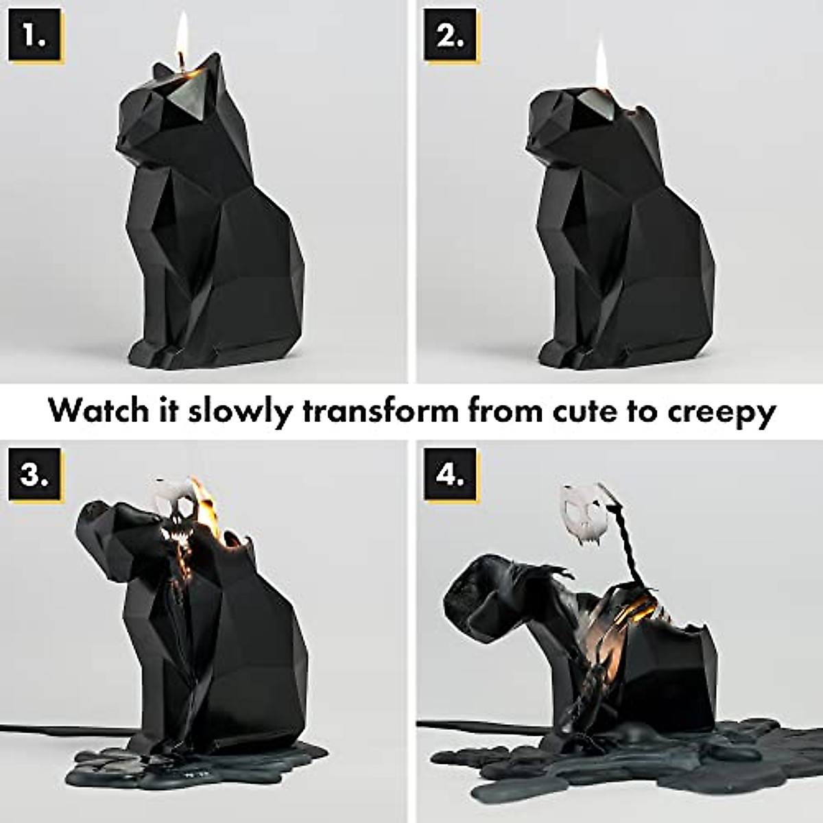 PyroPet Cat Candle - Black - Cat Candle with an Aluminum Skeleton Inside - 25 Hour Burn Time - 7” Tall - Unique Gift for Cat Lovers, Halloween, Christmas Gifts, Mom, Daughter, Wife, Girlfriend Gifts