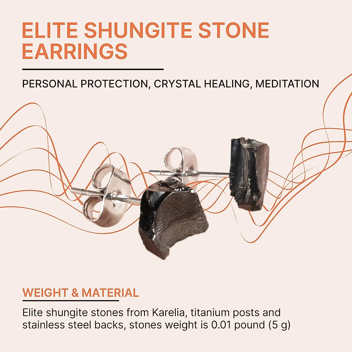 Karelian Heritage Shungite Stud Earrings,Natural Black Shiny Semi-Precious Gemstone Studs Minimalistic and Small,Real Handmade Raw Healing Crystal Jewelry,Energy Protection Shield, Stone, shungite