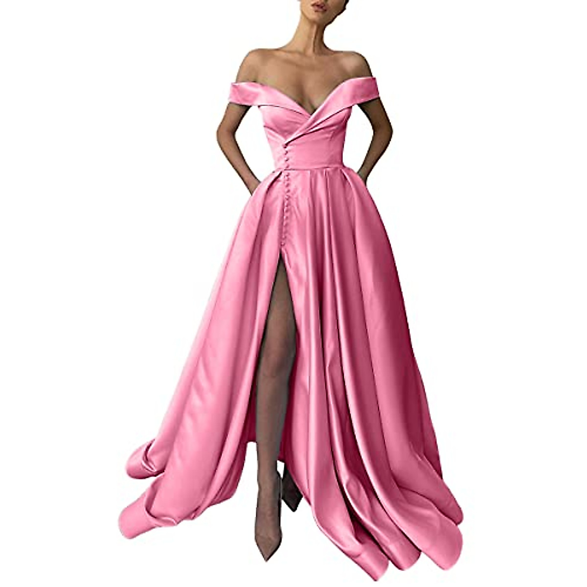 Mermaid Prom Dresses with Pockets for Junior Satin Pleated Formal Evening Gown US18W Hot Pink