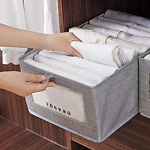 FITY Foldable fabric storage box,storing clothes,toys,books,office supplies,with transparent window,suitable for children's room,bedroom,closets,office storage cabinets,4 PCS (light gray) (Large)