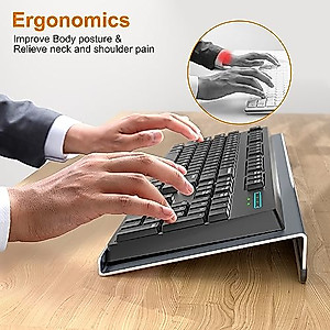 Aluminum Alloy Tilted Computer Keyboard Stand for Easy Ergonomic Typing, Keyboard Tray Holder with Silicone Non-Slip Case for Office Desk, Home, School, Desktop