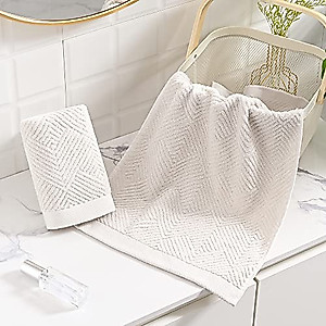 sense gnosis Super Soft White Hand Towels Terry Striped Weave Pattern Ultra Absorbent 100% Cotton Towel for Bathroom(13 X 29 Inch), 2 Pieces