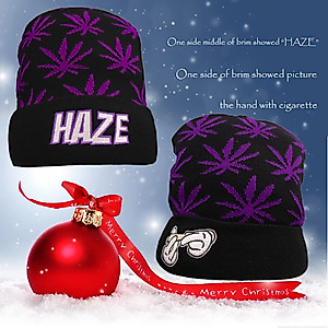 UTOWO Weed Marijuana Weed Acrylic Hat Knit Beanie Hat Rolling Up Skully Cap Purple