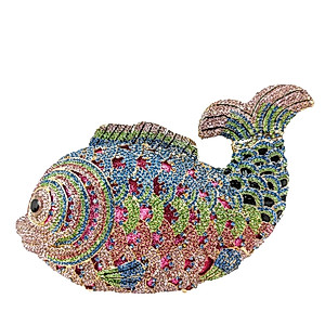 Boutique De FGG Super Mini Women Fish Evening Bags Crystal Clutch Purse Wedding Party Rhinestone Handbags (Pink&Green)