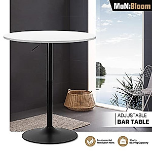 MoNiBloom Bar Table Kitchen Dining Table High Top Table for Home Balcony Indoor Outdoor Bistro Table 39.5''- 49.5" Height-Adjustable Round Cocktail Table, White