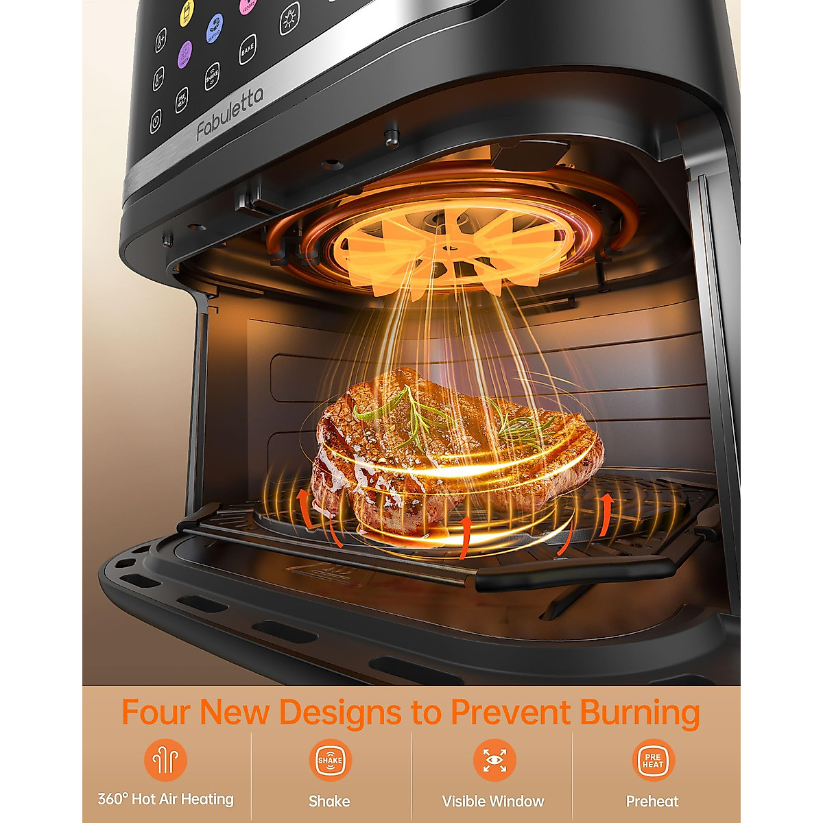 FABULETTA 6.5QT Large Air Fryer, Air Fryers Clear Window With Washable Basket, 10-in-1 Presets Functions For Crisp, Roast, Bake and Reheat, Auto Shut-off, Nonstick & Free Recipes & Easy Meals Airfryer