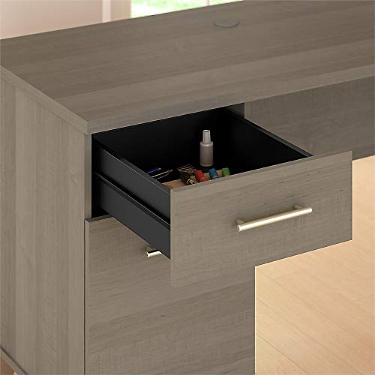 Bush Furniture Somerset 72W Office Desk with Drawers and Hutch in Ash Gray